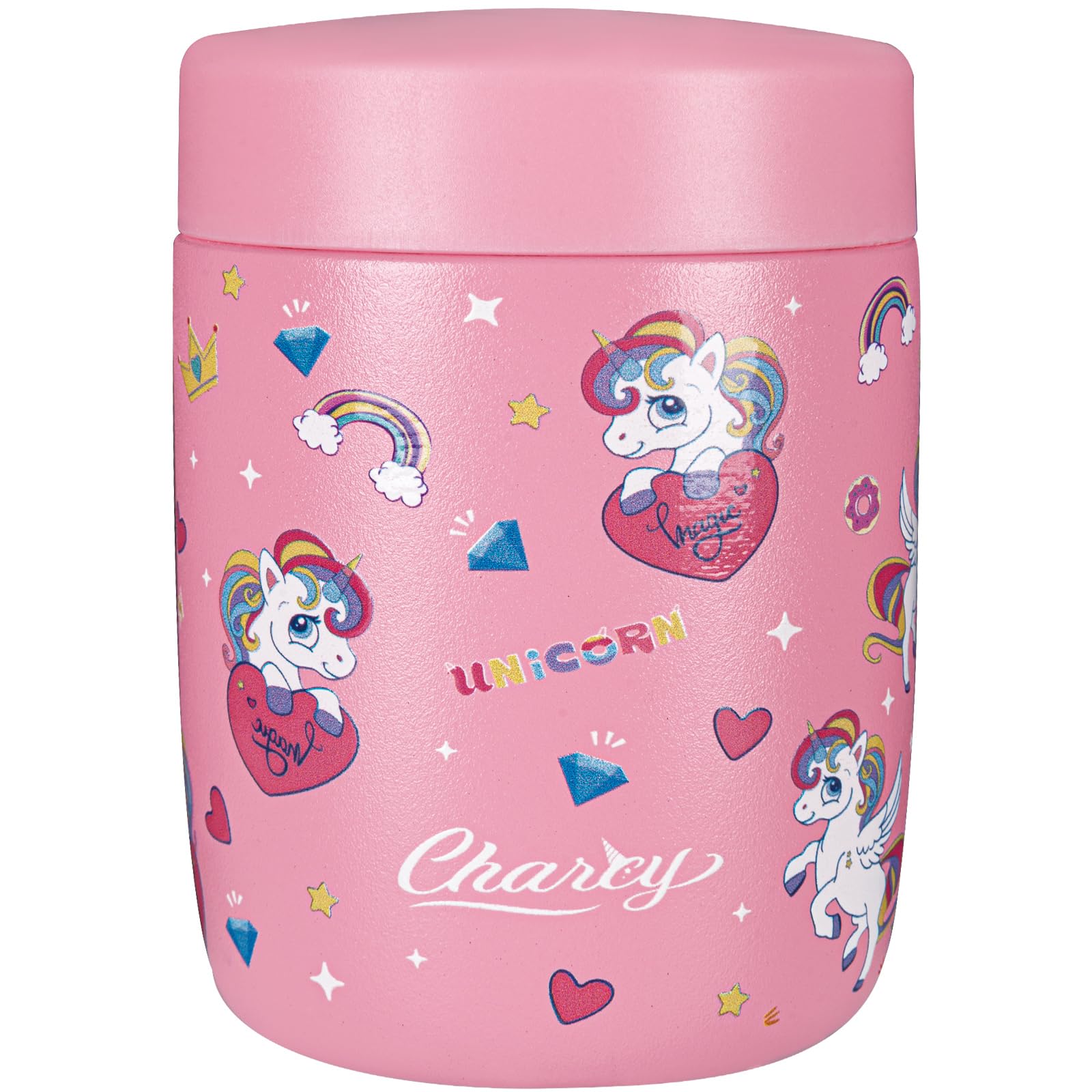 Charcy 9oz Stainless Steel Vacuum Insulated Kids Food Jar - Soup Thermo for Hot & Cold Food - Magenta Unicorn