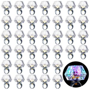 bucherry 40 pcs christmas light up rings flashing plastic rings led rings party favor diamond led flashing rings for bridal wedding birthday shower party decorations(3 color light)