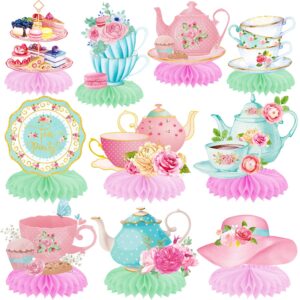 tea party honeycomb centerpieces princess tea party decorations teapot table decorations 11pcs flroal tea birthday party table centerpieces for baby shower party mother's day tea party supplies