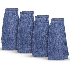 20oz heavy duty cleaning mop head replacement - 4 pack - commercial replacement, wet industrial blue cotton looped end string head refill