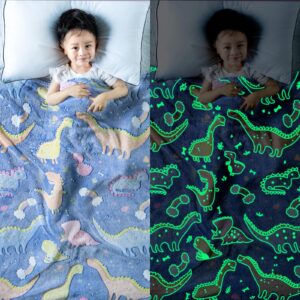 glow in the dark dinosaur blanket for boys and girls funny gift,kids blanket 50×60 in super soft fluffy,throw blanket warm cozy also suitable toddler