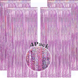 4 pack pink tinsel curtain metallic-12.8x8.2 feet, slmeno glitter pink fringe curtain, pink party curtain, pink tinsel backdrop, pink streamer backdrop, pink foil fringe curtain, pink glitter backdrop