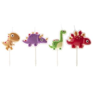 dekora - set of 3d dino birthday candles for children's cakes - dinosaur birthday candles children - pack of 4