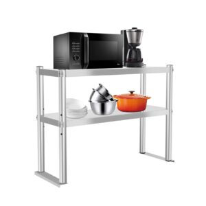 lugbing double overshelf, commercial 2 tier stainless steel shelf, double deck overshelf, height adjustable overshelf for prep & work table in kitchen, restaurant, 30'' x 12''