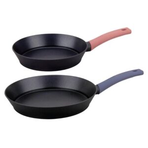 besico nonstick skillet set, titanium coating 2 piece frying pan set, suitable for all kinds of stoves, easy to clean, 8.6 inch and 11 inch pan, black