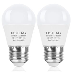 xbocmy a15 led light bulbs, 40 watt equivalent led refrigerator light bulb, 5w daylight 5000k, 500 lumens, medium base (e26), non-dimmable, a15 appliance bulb, 2-pack