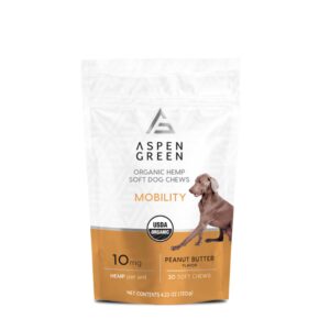 aspen green usda certified organic hemp hip and joint chews for dogs (mobility) - soft dog joint supplement - (10mg organic hemp per 4g chew - 30 hemp treats for dogs per bag) - peanut butter flavor