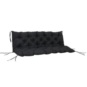 outsunny 59" x 38" tufted bench cushion for outdoor furniture, 3-seater replacement for swing chair, patio sofa/couch, overstuffed, includes backrest, black