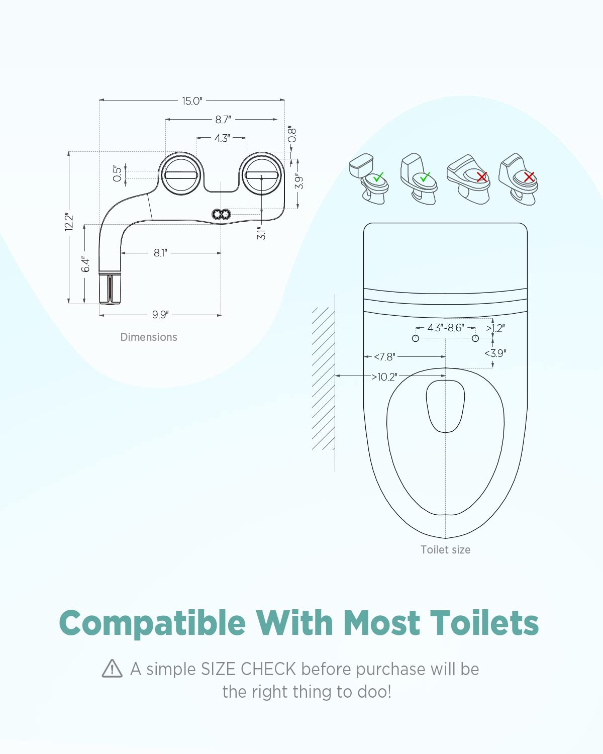 Ciays Bidet Attachment for Toilet Ultra-Slim Bidet Sprayer with Pressure Controls Non-Electric Dual Nozzles for Feminine/Posterior Wash, Bamboo/White Standard