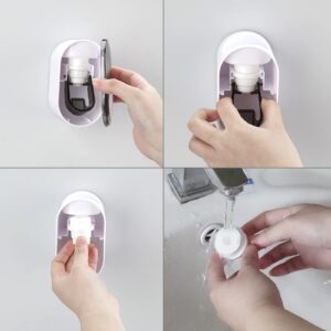 Toothbrush Holder Wall Mounted with Cover for Bathroom, 2 Slots Toothbrush Storage Organizer for Shower, Self Adhesive Toothbrush Hanger with Automatic Toothpaste Squeezer Dispenser