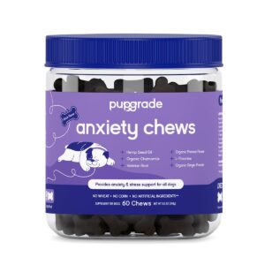 pupgrade anxiety chews - anxiety & stress support for all dogs - natural muscle relaxant & ease nervous upset stomachs - no wheat, corn, and artificial ingredients - meat flavored - 60 soft chews