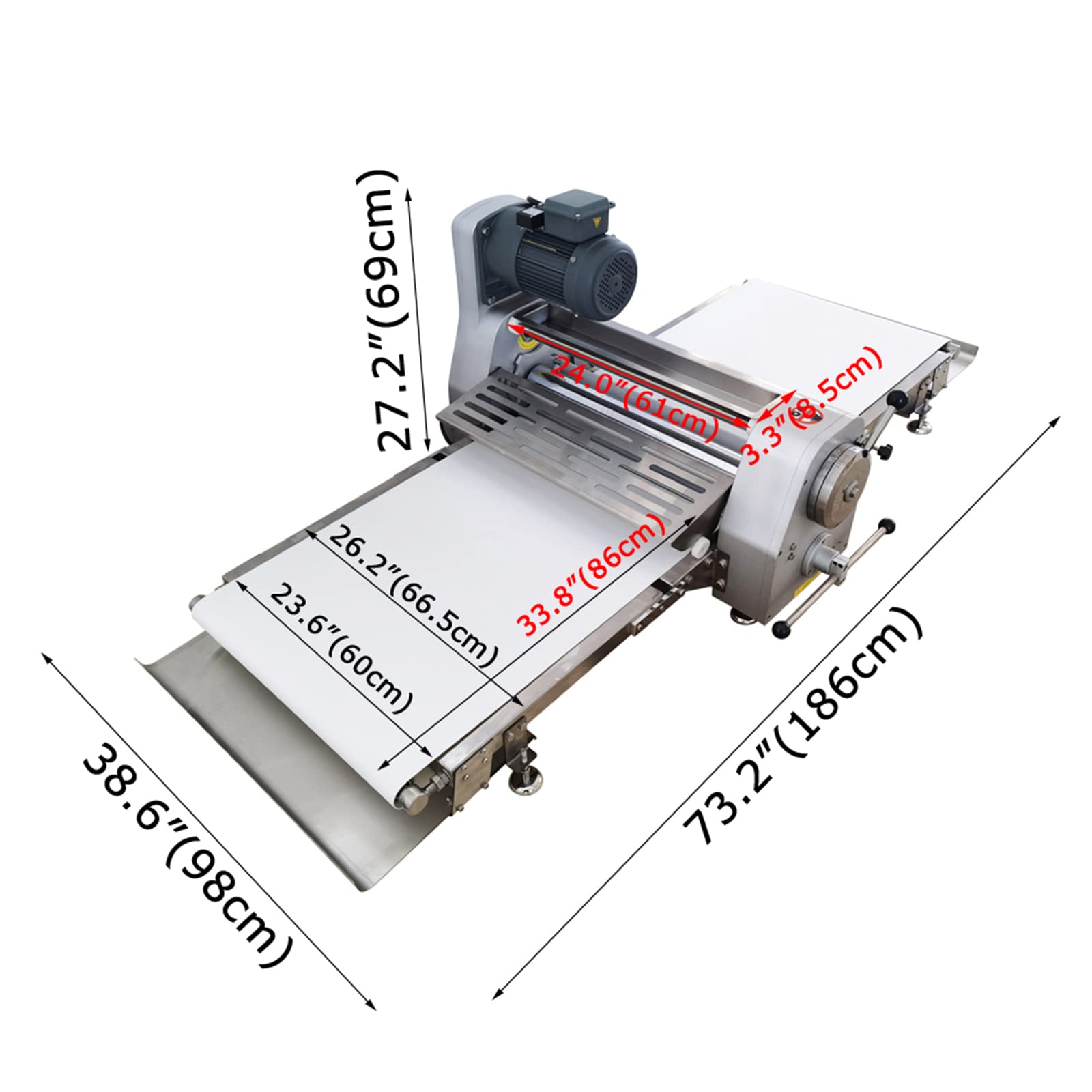 INTSUPERMAI Dough Sheeter Machine 23.6" Commercial Dough Press Roller Sheeter Fondant Sheeter Pasta Machine for Croissant, Puff Pastry, Marzipan