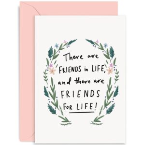 old english co. friendship card for her - 'friends for life' thank you greeting card for women - thinking of you card for bff, best friend, sister | blank inside with envelope