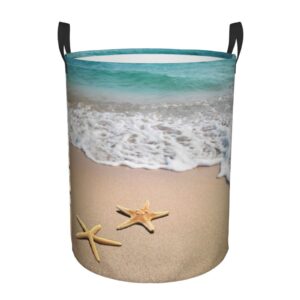 ocean sea waves tropical beach cotton round laundry basket dirty clothes hamper waterproof laundry hamper toy cloth storage basket for room decor