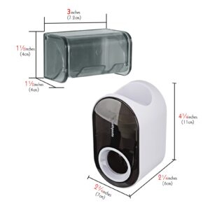 Toothbrush Holder Wall Mounted with Cover for Bathroom, 2 Slots Toothbrush Storage Organizer for Shower, Self Adhesive Toothbrush Hanger with Automatic Toothpaste Squeezer Dispenser