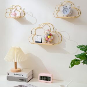 lyzolics 3pcs metal cloud-shaped floating shelves - innovative wall decor, wall mounted storage shelf, display ledge, easy installation, effortless cleaning(golden 3 pcs)