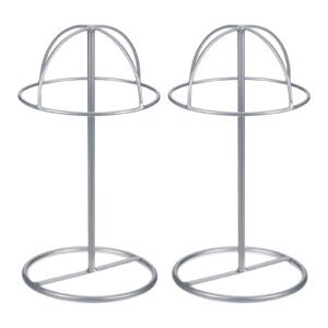 uxcell metal hat display stand 2 pack tabletop hat and wig rack holder freestanding for baseball cap, fedora hat, cowboy hat - silver, 12 inch