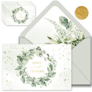 gooji 4x6 greenery thank you cards with envelopes (bulk 20-pack) bridal shower thank you cards with envelopes | birthday party, baby shower, weddings, greeting, blank notes, small business