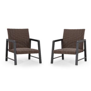 patiofestival outdoor club chairs wicker patio dining chair set of 2 with quick-drying internal cushion all weather frame