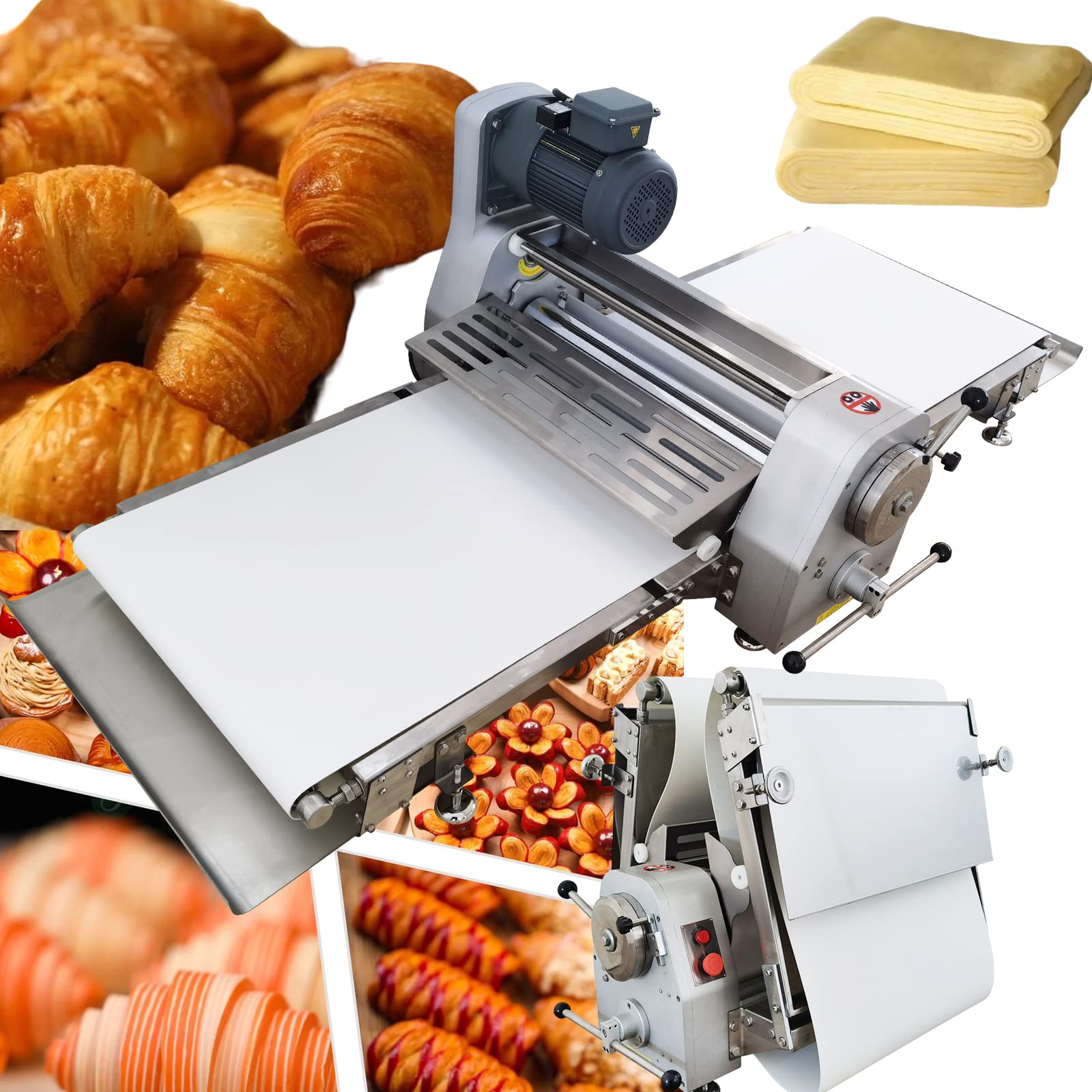 INTSUPERMAI Dough Sheeter Machine 23.6" Commercial Dough Press Roller Sheeter Fondant Sheeter Pasta Machine for Croissant, Puff Pastry, Marzipan