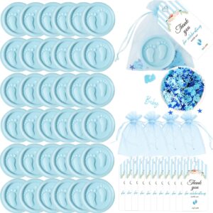 aixiang baby shower favors soaps handmade blue little baby-feet scented soap party favors for guests baby boy organza bags+thanks tags+decorations confetti (50 sets)