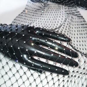 20x35 inch sparkling stretch rhinestone mesh one yard clear crystal fishnet fabric diy women's fashion rave party glitter headband mask decoration (1 yard ss08)