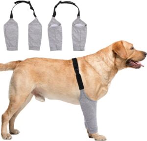 dog recovery suit front legs, dog recovery sleeve after surgery with elastic band, protective elbow protector for medium large dogs, dog cone alternative to stop licking leg wounds,grey,xl