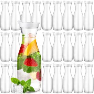 gejoy 24 pcs plastic carafe with lids plastic juice pitcher carafes clear plastic water beverage pitchers smoothie drink containers for bar mimosa milk iced tea restaurants schools fridge party, 32 oz