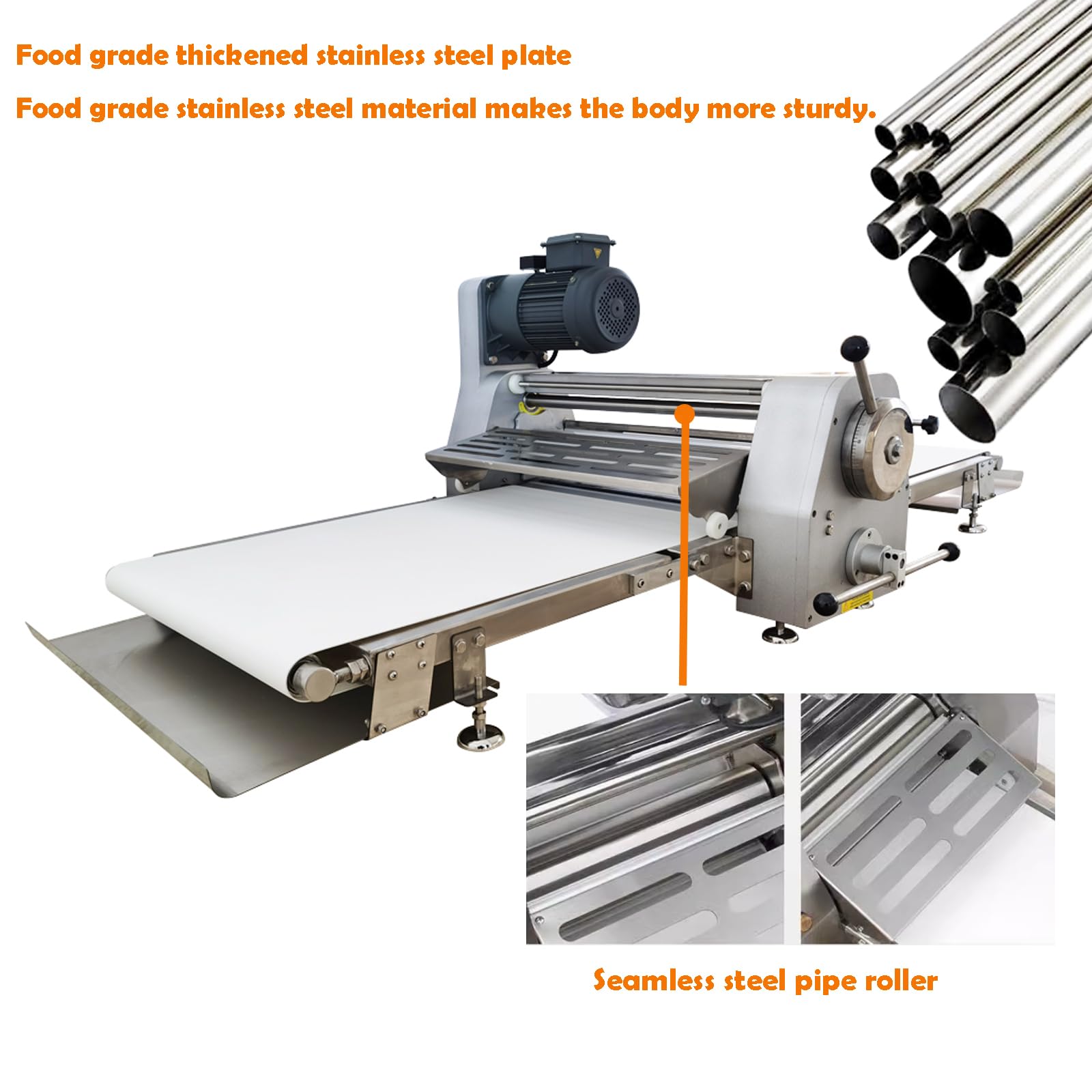 INTSUPERMAI Dough Sheeter Machine 23.6" Commercial Dough Press Roller Sheeter Fondant Sheeter Pasta Machine for Croissant, Puff Pastry, Marzipan