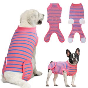 dog surgery recovery suit, recovery shirt for male female dog cats, cone e-collar alternative abdominal wounds spay bandages onesie, anti-licking pet surgical recovery snugly suit,pink small