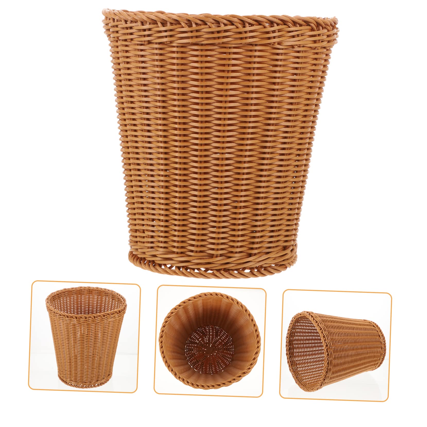 Levemolo Rattan Woven Trash Can, Brown, Open-Top, 24.5cm x 21cm x 16cm