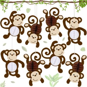 kanayu 12 pcs monkey cutouts jungle party decorations honeycomb monkeys jungle themed party decorations monkeys hanging banner decor for birthday baby shower supplies room wall decor(cute monkey)