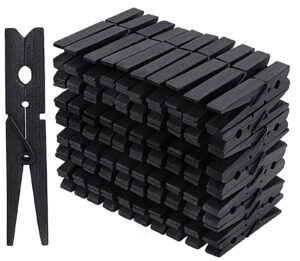 cptoion 100pcs clothes pins wooden,4" large wooden black clothespins,black wooden clothespins,wooden clips for crafts hanging clothes pictures (black)