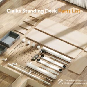 Claiks Standing Desk with Drawers, Stand Up Electric Standing Desk Adjustable Height, Sit Stand Desk with Storage Shelf and Splice Board, 48 Inch, Natural