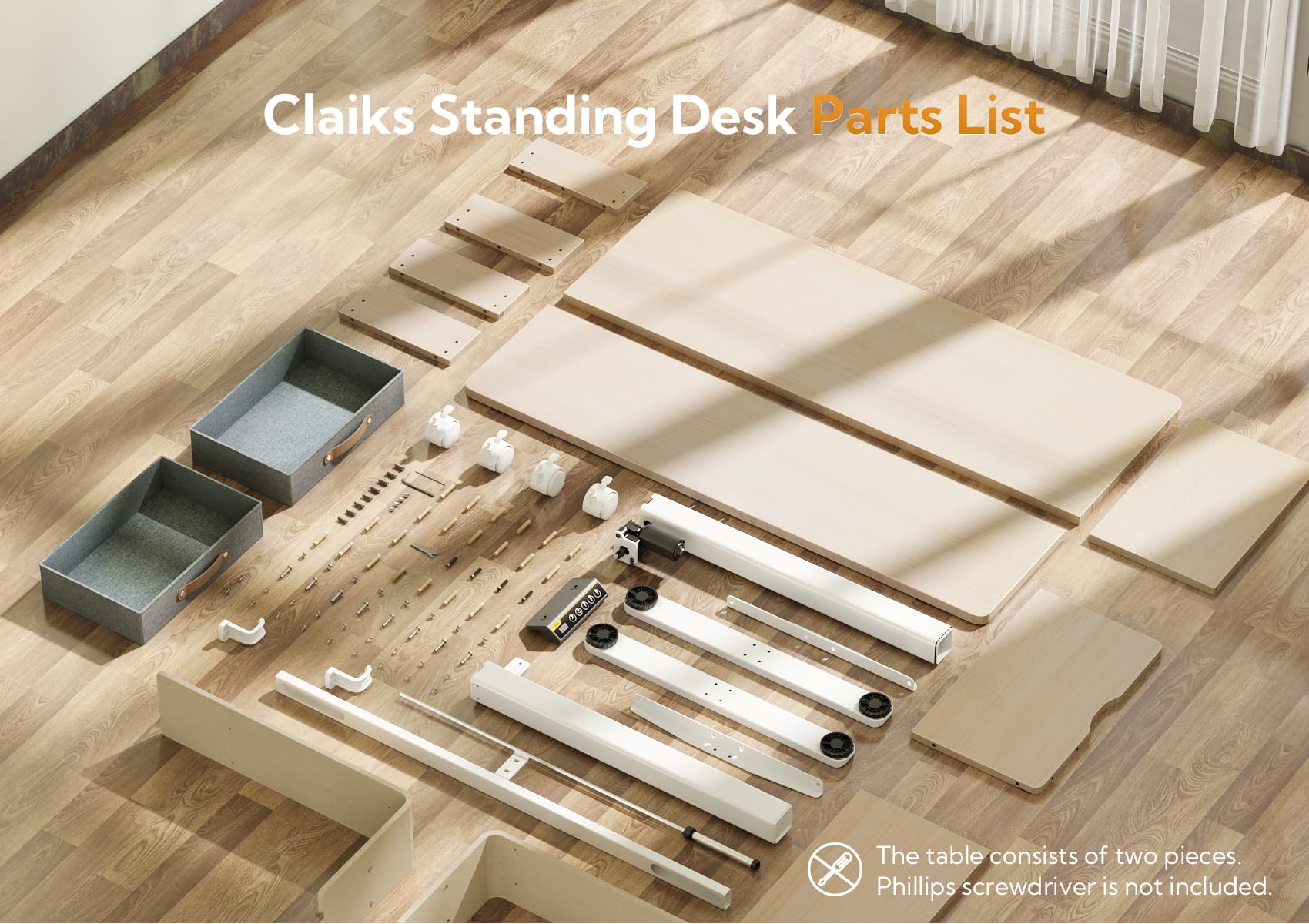 Claiks Standing Desk with Drawers, Stand Up Electric Standing Desk Adjustable Height, Sit Stand Desk with Storage Shelf and Splice Board, 48 Inch, Natural