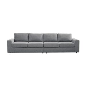 benjara brody 120 inch 4 seater sofa with padded cushions, square arms, light gray