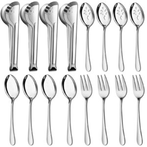 pleafind 16 pcs serving utensils, stainless steel serving utensils set with serving spoons, slotted serving spoons, serving forks and serving tongs, serving utensils for parties buffet banquet