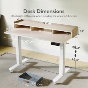 Claiks Standing Desk with Drawers, Stand Up Electric Standing Desk Adjustable Height, Sit Stand Desk with Storage Shelf and Splice Board, 48 Inch, Natural