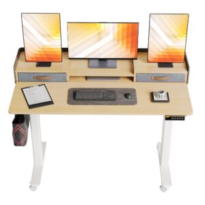 claiks standing desk with drawers, stand up electric standing desk adjustable height, sit stand desk with storage shelf and splice board, 48 inch, natural