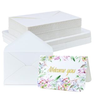 50 set 140lb blank watercolor cards with envelopes, heavyweight 100% cotton 300gsm watercolor postcards bulk, foldable 4 x 6 inch greeting cards making for christmas wedding birthday invitations