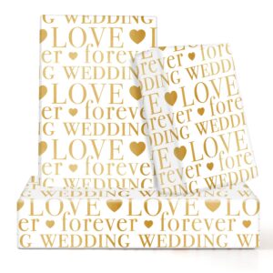 nepog wedding wrapping paper, love forever wedding letter with hearts white gold foil design 6 sheets folded flat 20x28 inches per sheet for valentines day, weddings, bridal showers, engagements