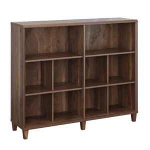 sauder willow place cubby storage organizer book shelf, grand walnut finish