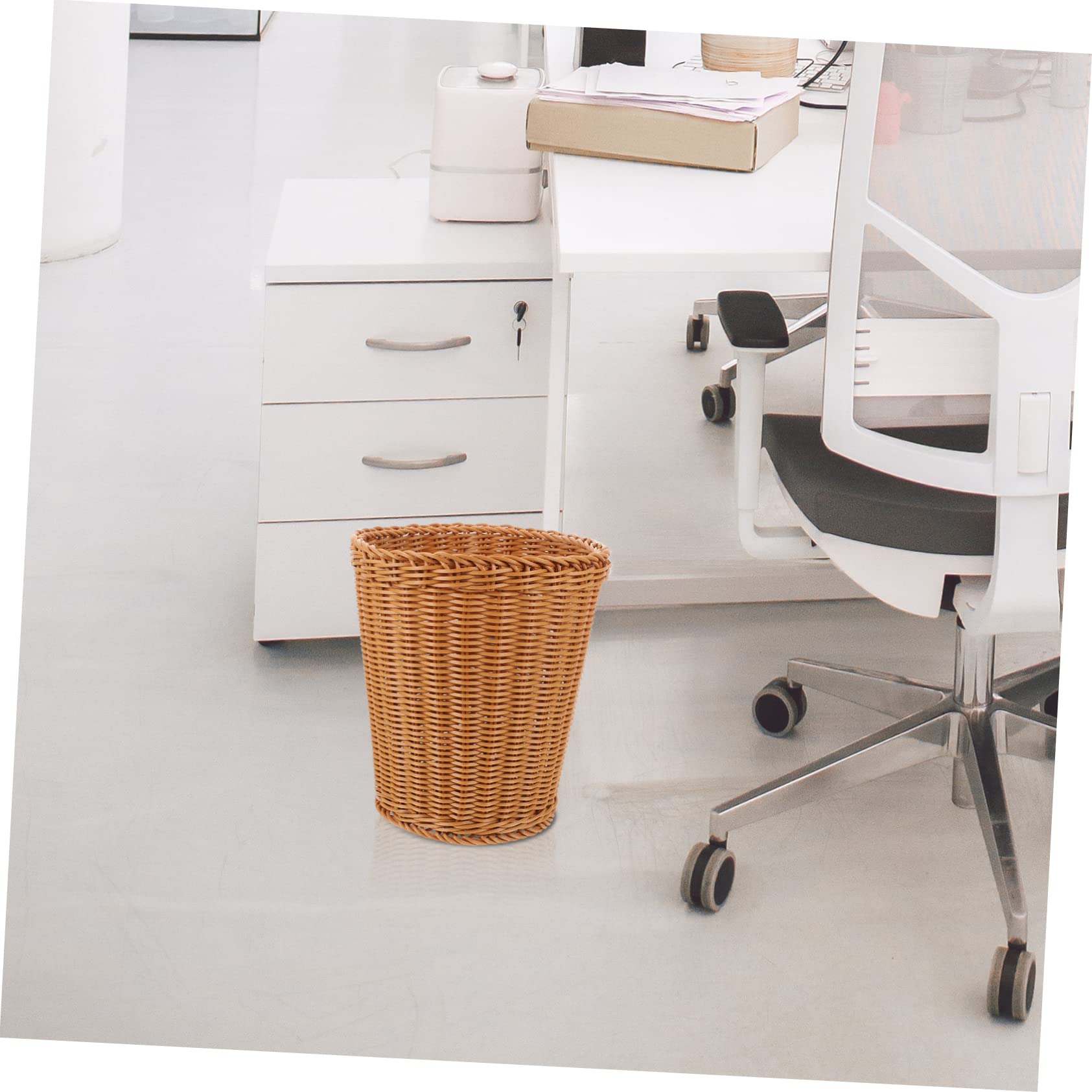 Levemolo Rattan Woven Trash Can, Brown, Open-Top, 24.5cm x 21cm x 16cm