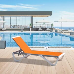 domi pool lounge chair aluminum adjustable outdoor chaise lounge,all weather plastic poolside lounge chair for deck lawn backyard, orange textilene