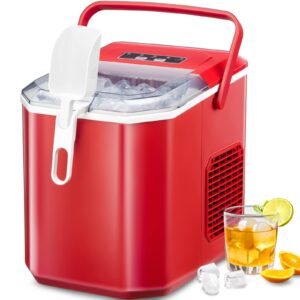 crzoe ice makers countertop, ice machine with handle, 26lbs in 24hrs, 9 cubes ready in 6 mins, self-cleaning portable ice maker, 2 sizes of bullet ice cubes for home and office(red)