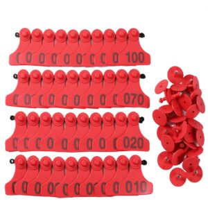 100pcs tpu livestock tags with numbers 001-100 for farm animals id tags,tagger for sheep, goats (red)