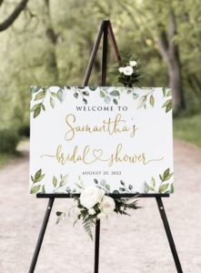 bridal shower sign, bridal shower decorstions, greenery bridal shower, bridal shower welcome sign, bridal shower invitations, bridal shower backdrop, bridal shower welcome sign on stand -12