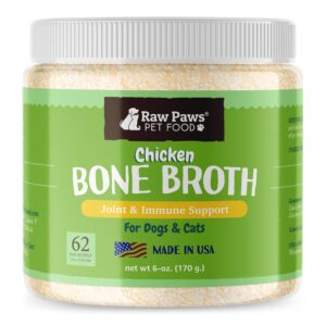 raw paws chicken bone broth for dogs & cats, 6-oz - made in usa - dog food topper - bone broth protein powder for dogs, powdered bone broth for dogs, bone broth for cats, dog gravy topper for dry food