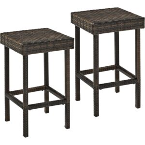 homestock rustic romance 2pc outdoor wicker counter height bar stool set brown - 2 stools - 15" d x 15" w x 25.13" h