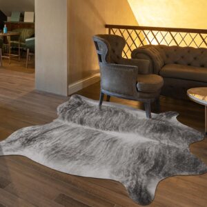 softlife faux cowhide rug, 2.5x3.6 feet cow hides and skins carpet for living room western rug for decorating dorm room cute cow area rugs for home faux animal fur rug, grey